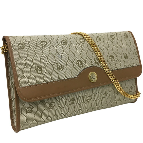 Dior | Bags | Christian Dior Honeycomb Pattern Chain Shoulder Bag Brown ...